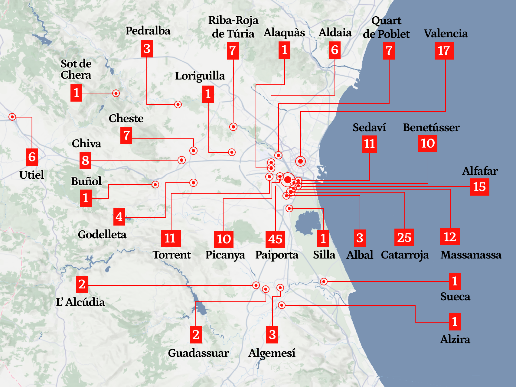 El mapa de los 221 muertos identificados un mes después de la DANA: el ...