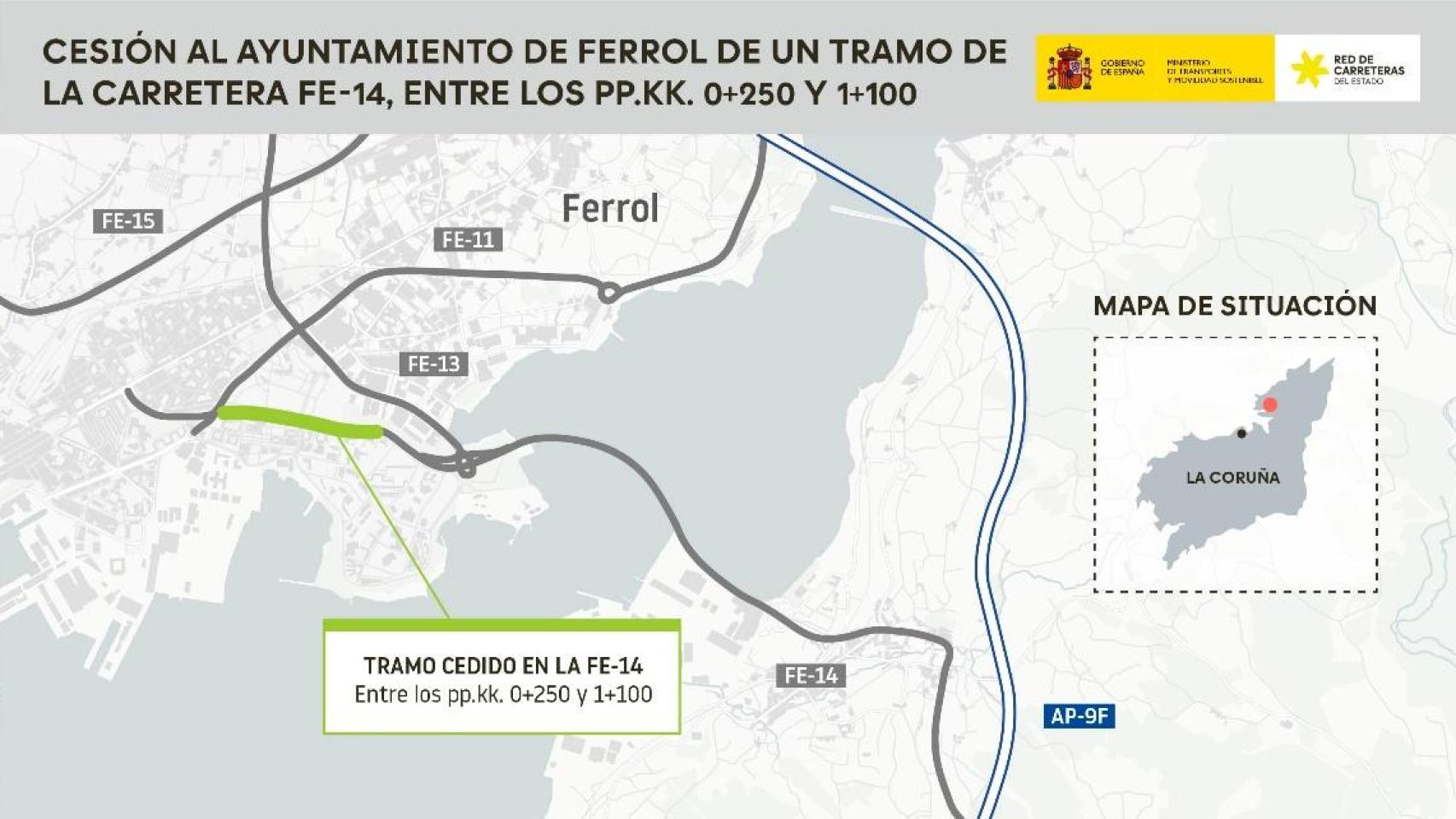 El Gobierno cede a Ferrol un tramo de la carretera FE-14 tras la ...